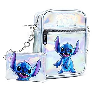 Disney Bag and Wallet Combo, Disney 100 Lilo and Stitch Stitch Pose Iridescent Holographic, Oil Slick Vegan Leather