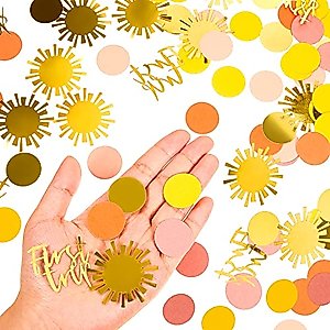 300 Pcs Boho Sun Confetti First Trip Around the Sun Birthday Decorations Muted Confetti First Trip Paper Confetti Sunshine Party Decorations Baby Shower Hippie Groovy Party Wedding Table Decors