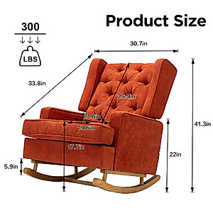 Rocking Chair Nursery,Upholstered Glider Chair for Nursery,Mid Century Modern Oversized Wingback Armchair for Living Room(Orange)