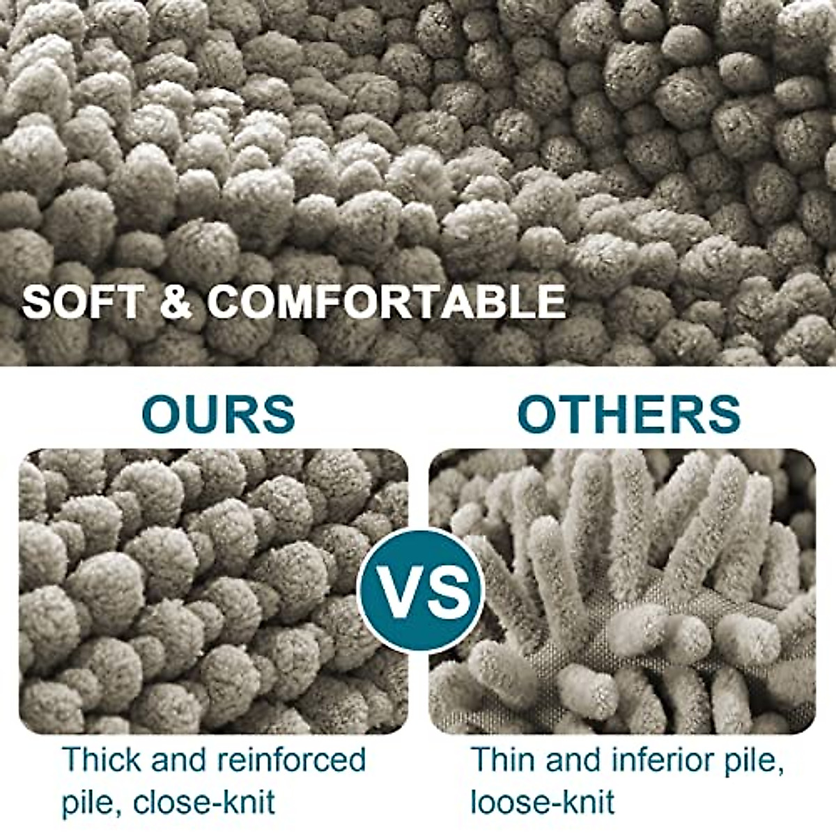 Turquoize 3 Pieces Bathroom Rugs Sets Non Slip Extra Absorbent Chenille Shaggy Bath Mat Set for Bathroom Floor with Toilet Rugs for Tub, Washable Shower Mat(17"x24"+20"x32"+20"x24"U-Shaped, Taupe)