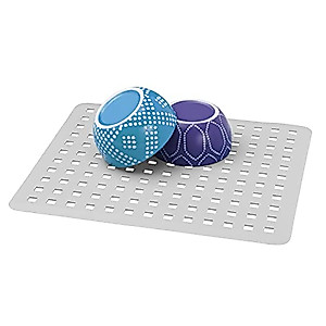 mDesign Kitchen Sink Protector Mat Pad Set, Quick Draining - Use In Sinks to Protect Surfaces and Dishes - 2 Piece Combo Set includes 1 Sink Saddle and 1 Sink Mat - Gray