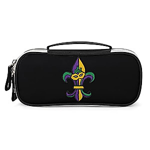Mardi Gras Fleur De Lis Printed Pencil Case Bag Stationery Pouch with Handle Portable Makeup Bag Desk Organizer