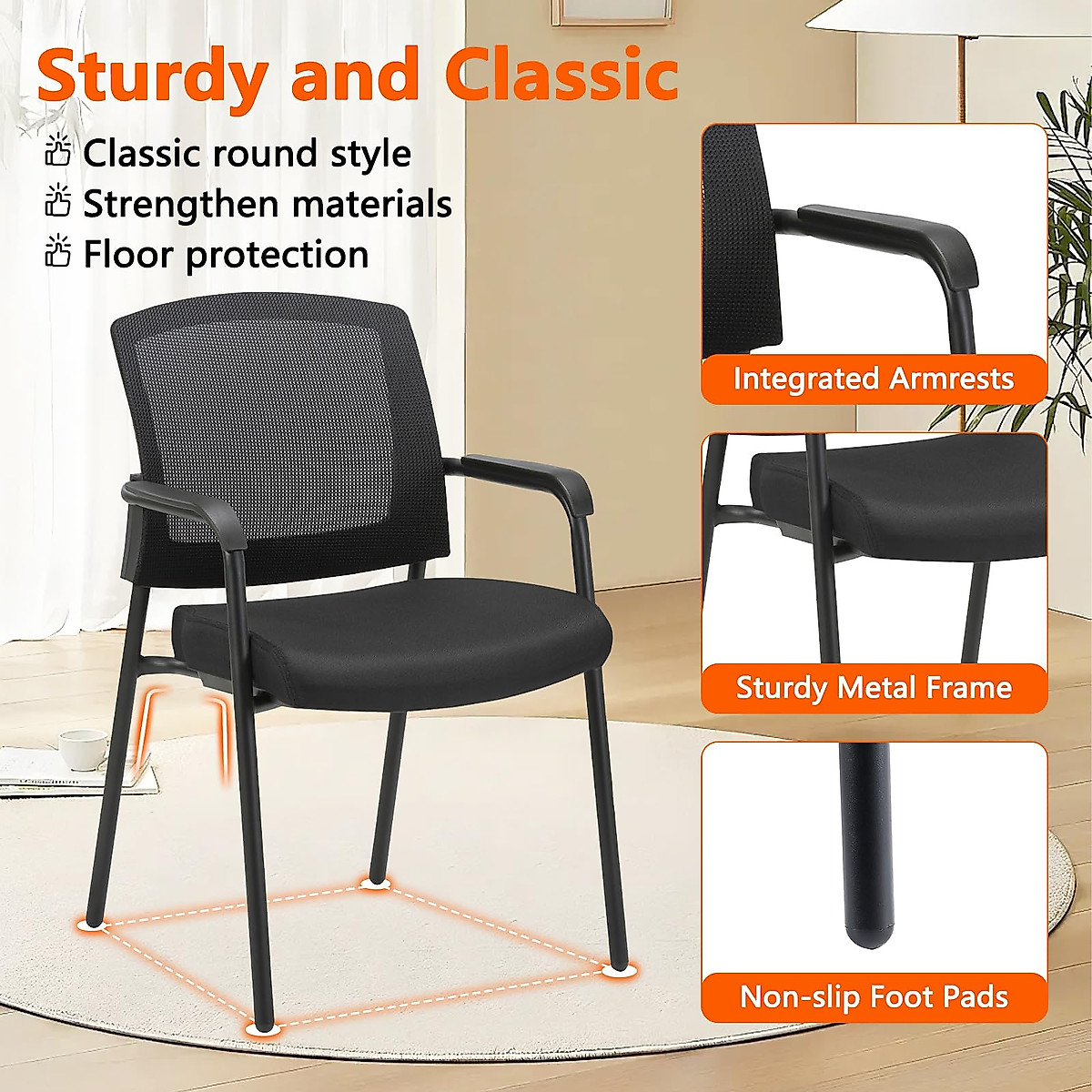 CLATINA Office Reception Guest Chair Mesh Back Stacking with Ergonomic Lumbar Support and Thickened Seat Cushion for Waiting Conference Room Black 4 Pack