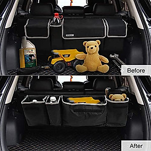 NERRUKY Backseat Trunk Organizer for SUV & Car - Hanging Organizer Foldable Cargo Storage Bag with 4 Pockets Adjustable Strap Durable Cover and Fit for Most Vehicles