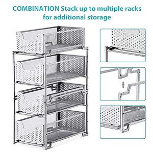 Bextsware Auledio Stackable 2 Tier Under Sink Cabinet Organizer with Sliding Storage Drawer, Silver