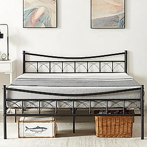 VECELO Full Size Bed Frames Metal Platform with Vintage Headboard and Footboard, Mattress Foundation/No Box Spring Needed/No Noise/Easy Set Up