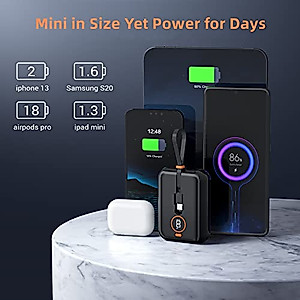 ODGUV Portable Charger,10000mAh 22.5W Fast Charging USB C Power Bank,High-Speed Small Phone Charger Built in Cable,LCD Display External Battery Pack for iPhone Samsung iPad LG