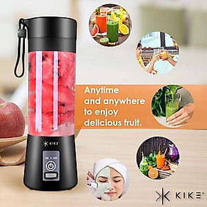KIKE Portable Blender, Personal Blender for Shakes and Smoothies with 6 Blades and 16oz, USB Rechargeable, Travel Cup and Lid, Juices, Baby Food, Heavy Duty and Food Processor (BLACK)