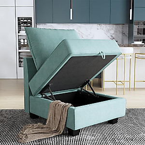 HONBAY Modern Fabric Middle Module for Modular Sofa Customizable Sectional Sofa Couch Accent Armless Chair, Aqua Blue