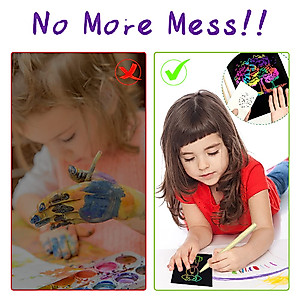 crelloci Scratch Paper Art Set for Kids, Rainbow Scratch Off Craft Kit for Girl Boy, Magic Gift Pad Sheet with Mask Stencil Ornaments, DIY Drawing Supply for Birthday Party Favor Christmas