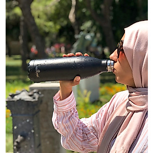 Stainless Steel Water Bottle – 25 oz Vacuum Insulated Double Wall with Screw Lid/Leak Proof Thermal Travel Sports Flask Coffee Canteen - 25 oz, Black