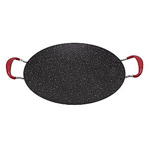 Aqur2020 Korean BBQ Grill Pan, Medical Stone 6 Layer Coating Round Griddle Pan with Anti Scalding Handle for Gas Ceramic Stove (38cm)