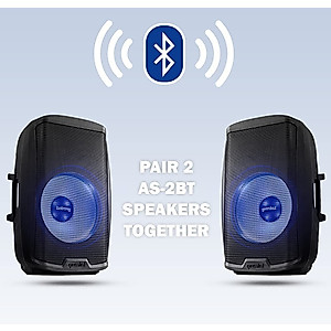 Gemini Sound AS-2115BT-LT Active 2000W Watt Party LED Light 15 Inch Woofer Powered Stage DJ Monitor Bluetooth PA Speaker, Wireless Stereo Pairing, Portable Fly Points