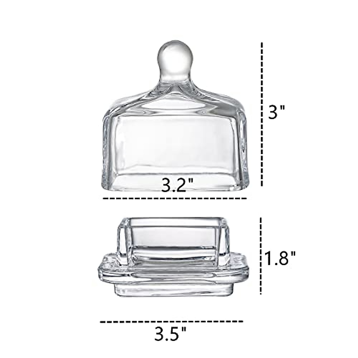 Dicunoy 2 Pack Glass Butter Dishes with Lids, Mini Butter Keeper Containers, Clear Butter Serving Storage Dish with Handle, Rectangle Crystal Small Butter Cloche for Mayo, Jelly, Jam, Candy