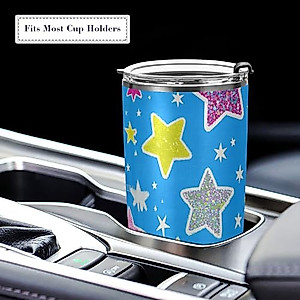 HXshaoye Fake Glitter cartoon star colorful Stainless Steel straw water bottle with Lid and Straw coffee mugs for travel leakproof coffee travel mug 20 oz vaso para cafe termica 20oz