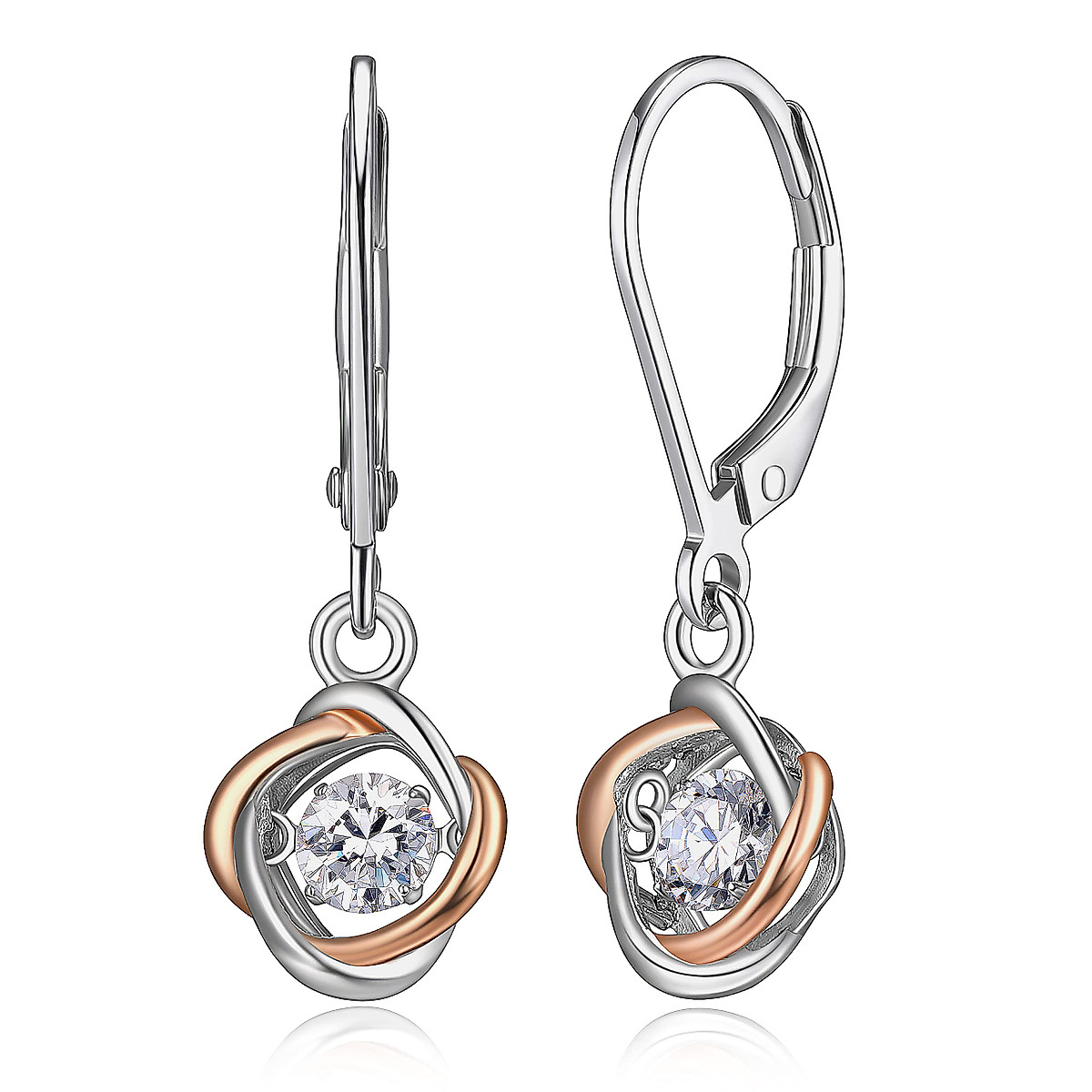 MORGAN & PAIGE Round Halo Drop Earrings for Women - 925 Sterling Silver, Premium Rhodium Plated with Dancing Solitaire Cubic Zirconia - Lightweight, Small Dangle Earring Design