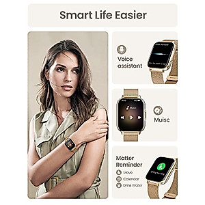 Smart Watches for Women (Answer/Make Call), Bluetooth Smartwatch for Android Phones and iPhone, Waterproof Fitness Tracker with Text, Heart Rate, Blood Oxygen, Sleep Monitor (Gold)