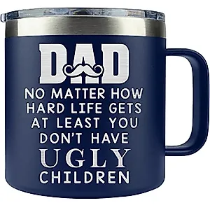 TEEZWONDER Gifts for Dad from Daughter Son, Laser Engraved Birthday Christmas Gifts for Dad, Best Papa, Grandpa for Fathers Day, Funny Insulated Coffee Mug 14oz