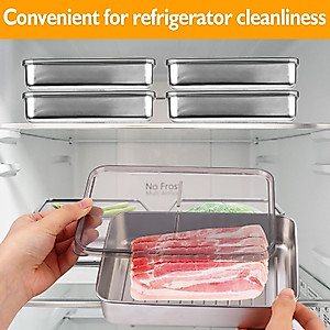 craftshou 2 Pcs Stainless Steel Bacon Container for Refrigerator 1L Deli Meat Saver Keeper Container with Airtight Lids Cold Cuts Food Storage Container for Fridge Kitchen Freezer,Cookie Holder