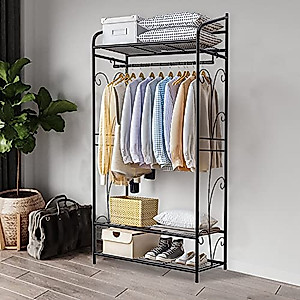 Wisfor Clothes Rack with Shelves Metal Heavy Duty Garment Clothing Rack Stand Free Standing Shelf for Bedroom