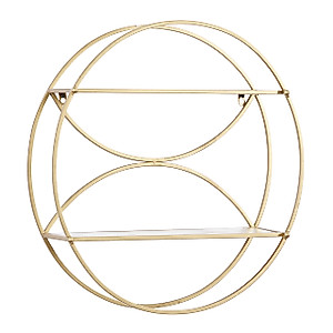 CosmoLiving by Cosmopolitan Metal Round 2 Shelf Wall Shelf, 22" x 7" x 22", Gold