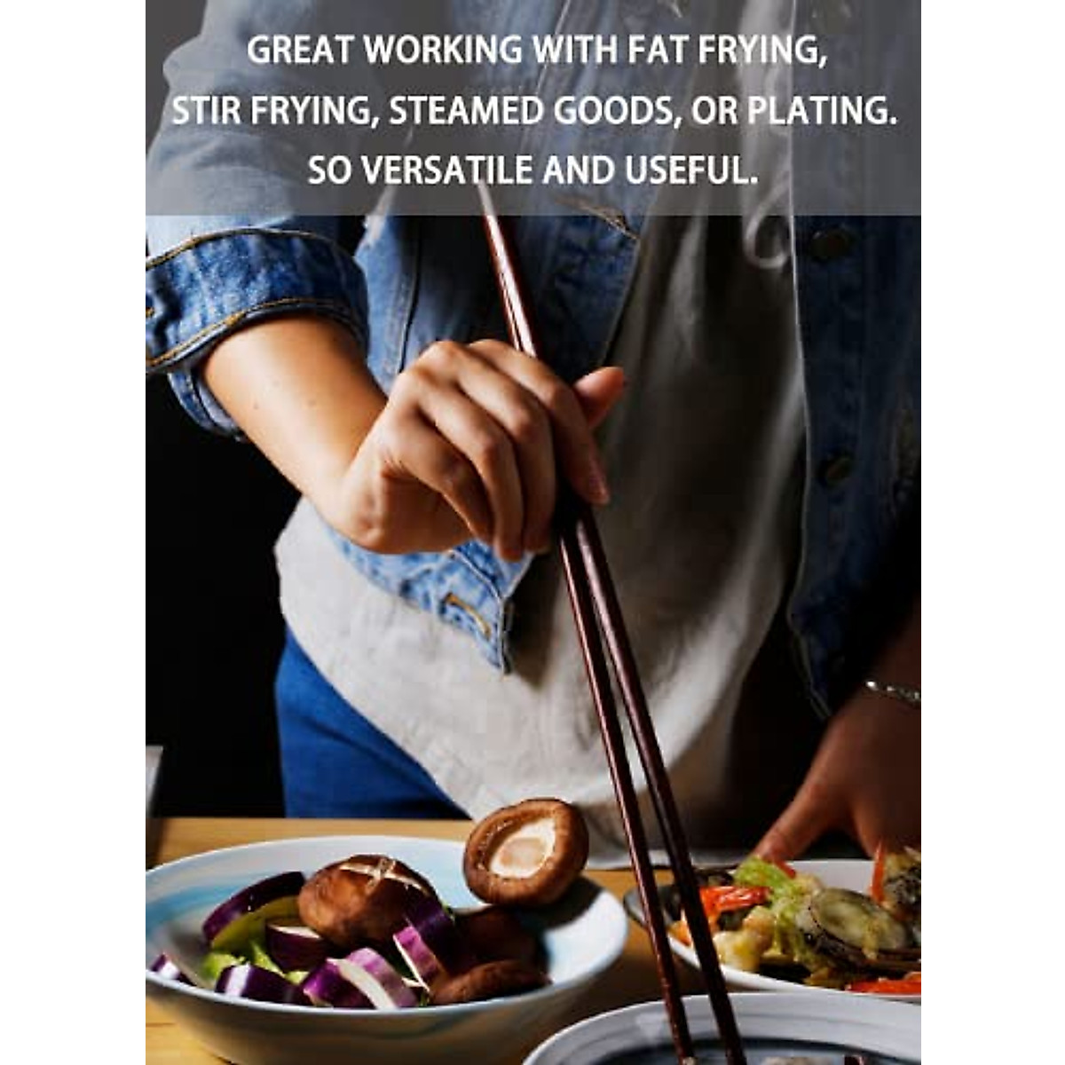 Donxote Cooking Chopsticks, Extra Long Wooden Kitchen Frying Chopstick 16.5 Inches - Brown(6-Pairs)