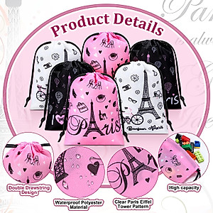 Cunno 24 Pcs Paris Party Favors Bags Small Eiffel Tower Gift Bags Bulk Paris Birthday Party Decorations Treat Bags for Girls Women Gym Valentine Birthday Tea Party Supplies