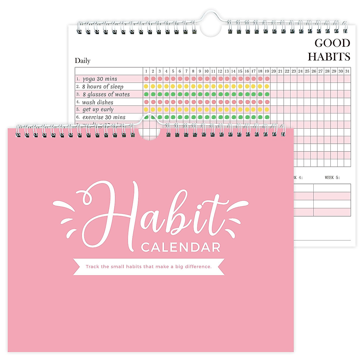 Habit Tracker Journal - Habit Tracker Calendar & Goal Tracker with Spiral Binding–Undated Weekly and Monthly Habit Tracker Planner to Boost Productivity with Habits Goals, 12Months, 8.5"x11” Pink