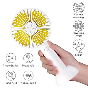 Rilitor Mini Handheld Fan Portable Hand held Fan with USB Rechargeable Battery 3 Speed Personal Desk Table Fan with Base Foldable Electric Fan for Kids Girls Woman Home Office Outdoor Travel