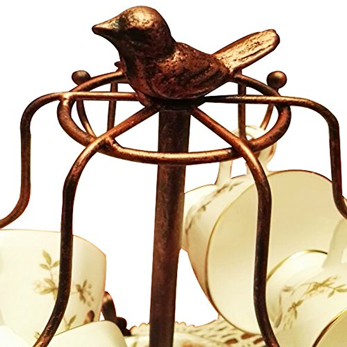 Creation Core Vintage Bronze Iron Coffee Cup Holder Storage Premium Rustic Tea Mug and Saucer Display Rack Holds 6 Cups