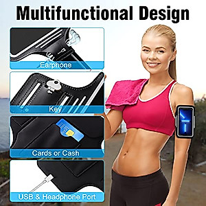 ykooe Running Armband Phone Holder for iPhone 15 Plus, 15 Pro Max, 14 Plus, 14 Pro Max, 13 Pro Max, 12 Pro Max, 11 Pro Max, XS Max, Galaxy S23 Plus, S23 Ultra, S22 Plus, S22 Ultra, A14, A13, Black