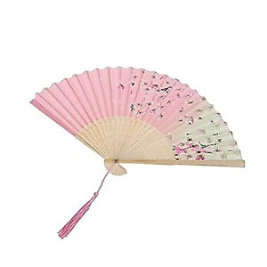 Folding Hand Fan Folding Fan Handheld Folded Fan Vintage Bamboo Folding Hand Held Flower Fan Chinese Dance Party Solid Fan for Party Fans Personalized Foldable Fan Hand Held Fans