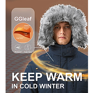 GGleaf Men's Winter Parka Jacket Hooded Thickened Padded Heavyweight Warm Coat with Detachable Fur Hood Navy XL