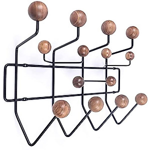 AngelcityCC Practical Coat Rack Wall Hanger Coat Rack Solid Walnut Wooden Balls Wood Modern Wall Mounted Coat Hooks with Painted Solid Wooden Balls Classic Coat Rack