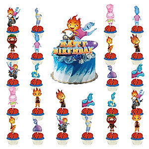 Elemental Birthday Party Supplies, 25pcs Elemental Party Decorations Cake Cupcake Toppers for Kids Girls and Boys Elemental Birthday Party Favors