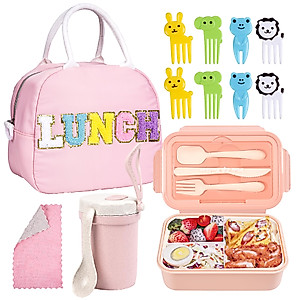Kolewo4ever 17 Pieces Bento Box Lunch Box Kit,Large Insulated Lunch Bag 3 Layer Stackable Leakproof Lunch Box Containers with Cup,Lunch Bag,Spoon,Fork for Girl Women