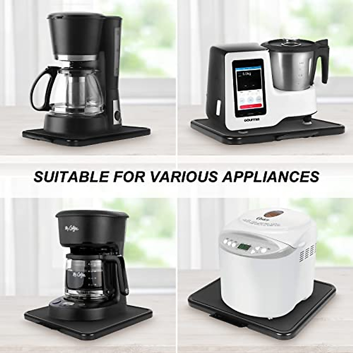 Kitchen Appliance Sliding Tray - Coffee Maker Sliding Caddy with Rolling Wheels Under Cabinet Countertop Storage Organizer Moving Slider Extra Wide for Kitchenaid Stand Mixer Air Fryer Toaster Blender