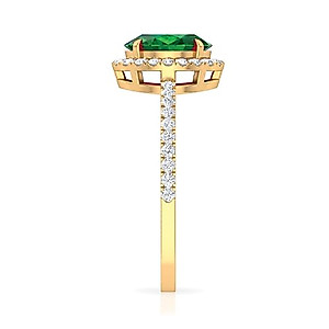 Rosec Jewels Lab Grown Emerald Diamond Oval Engagement Ring, AAAA Quality, Certified 6X8mm Oval Emerald Halo Engagement Ring, 14K Yellow Gold, Size:US 7.00
