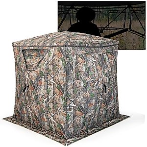 Giantex Ground Blinds for Deer Hunting - Portable Hunting Blind, Camo Tent See Through, 2-3 Person Pop Up Deer Blind with 270 Degree View, 8 Sturdy Ground Stakes, 4 High-Wind Tie-Down Ropes, Carry Bag