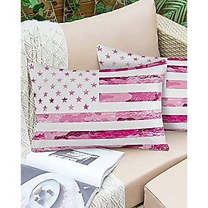 Funnywall88 Waterproof Throw Pillow Covers Set of 2 Independence Day Pink Camo American Flag Patriotic Couch Pillow Cases Outdoor Sofa Cushion Cover Home Decor for Bed Living Room, 20" x 12"