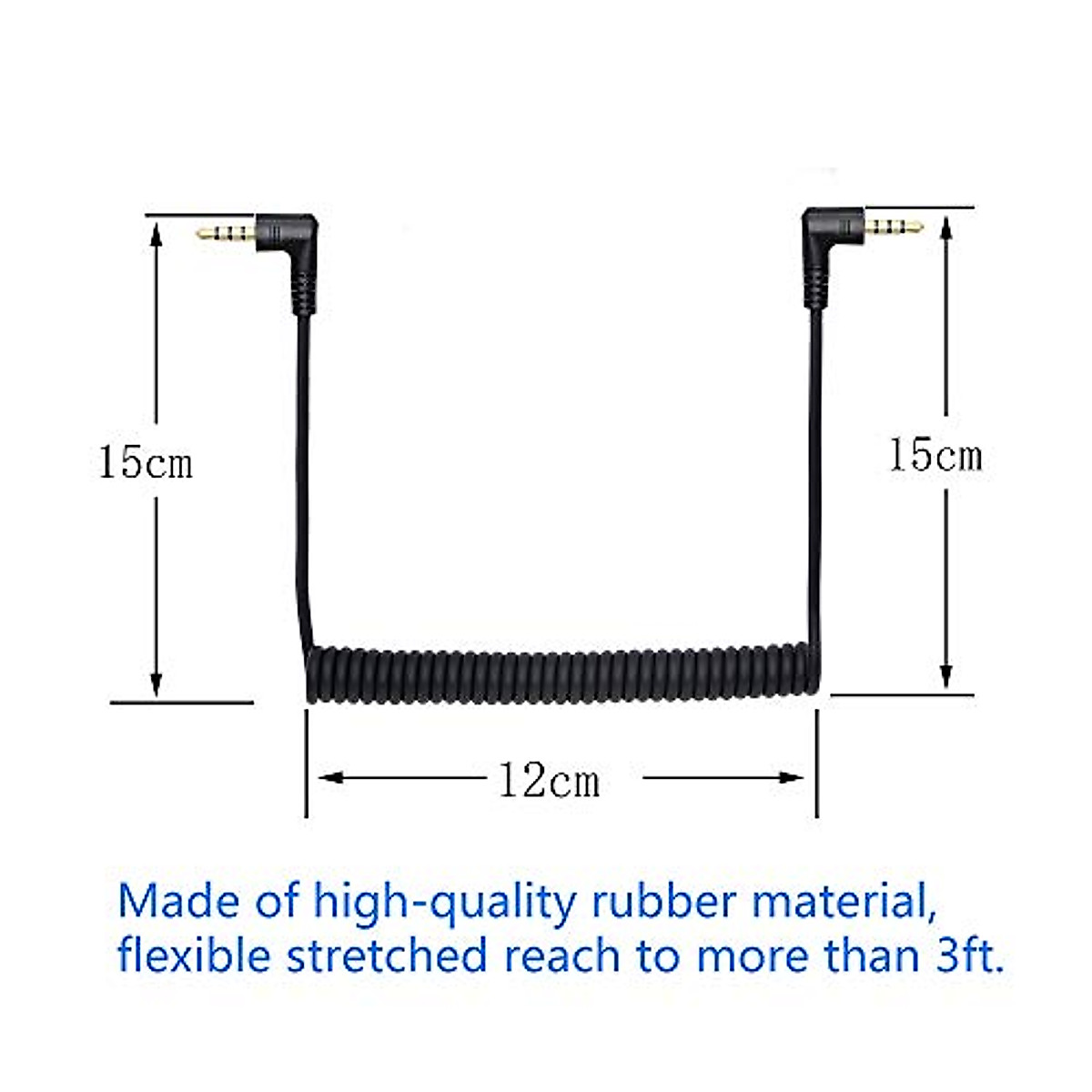 CERRXIAN 90 Degree Right Angle 3.5mm Male to Male Jack 4 Pole Extension Aux Audio Coiled Spiral Cable