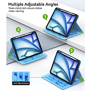 ZoneFoker Case for iPad Air 11-inch M2 (2024), iPad Air 5th/4th Generation 10.9'' (2022/2020), iPad Pro 11 (4th/3rd/2nd/1st Gen), Multi-Angle Stand Leather Cover with Pencil Holder&Pocket, Marble Blue