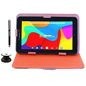 LINSAY 7" 2GB RAM 32GB Storage Android 12 Tablet with New York Style Leather Case, Pop Holder and Pen Stylus