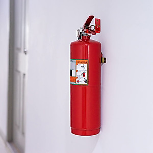 Fire Extinguisher Mount Fire Extinguisher Bracket for 5-20 lb Fire Extinguisher Wall Mount Universal Fire Extinguisher Holder Wall Hook with Screws Gaskets Self Adhesive Safety Sticker Sign (4 Sets)