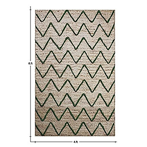 CASAVANI Natural Fiber Collection Runner Area Rug - 4' x 10' Ft Beige & Green Geometric Braided Jute Rug 0.27-inch Thick, Ideal for High Traffic Areas in Hallway & Stair, Outdoor Yoga Mat,