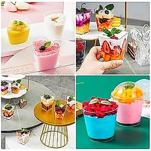 ALEXPRE 360 Pack 5oz 6oz Dessert Cups with Lids and Spoons, 3 Styles Clear Plastic Appetizer Cups Disposable Party Mini Parfait Cups for Serving Fruit Trifle Mousse Ice Cream and Pudding Dessert Cups