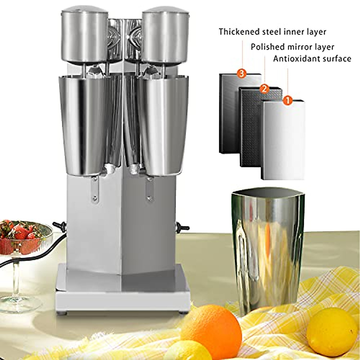 Milkshake Maker Machine Commercial Milk Shake Maker Mixer, Milkshake Machine Electric Drink Mixer, Double Head Milkshake Blender Stainless Steel Two-Speed 110V 180W