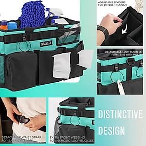 SCAVATA Wearable Cleaning Caddy Bag, Cleaning Caddy Supplies Organizer with Handle & Shoulder Straps for Housekeepers, Under Sink & Car Cleaning Tool Organizers with 4 Foldable Divider (Lake Blue)