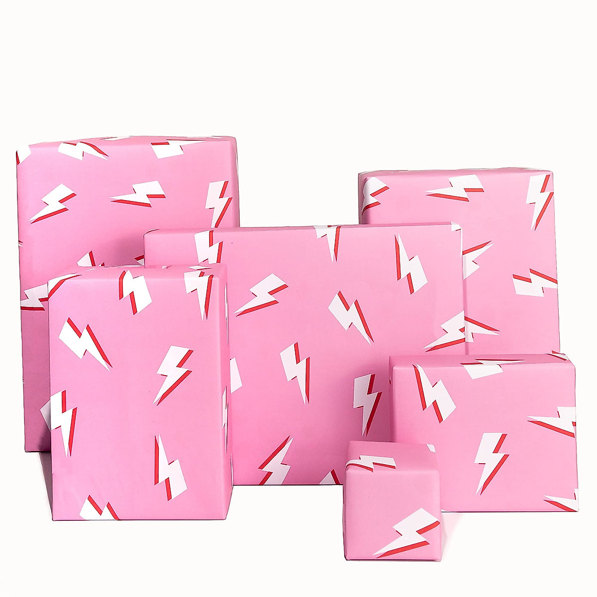 CENTRAL 23 - Fun Wrapping Paper for Girls - 6 Sheets of Giftwrap - For Men Women - Lightning Bolts - Pink White Red - Recyclable