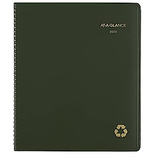 AT-A-GLANCE 2023 Monthly Planner, 13 Month Calendar, 9" x 11", Large, Recycled, Monthly Tabs, Green (70260G60)